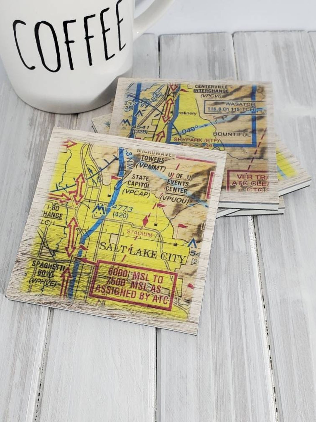 SLC Salt Lake City Aviation Chart Coasters Set of 4 - VFR Charts ...