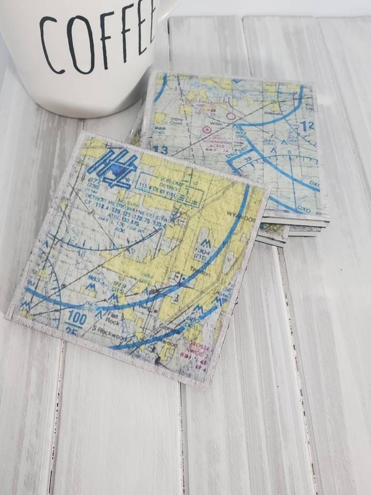 DTW Detroit Aviation Chart Coasters Set of 4 VFR Charts - Etsy