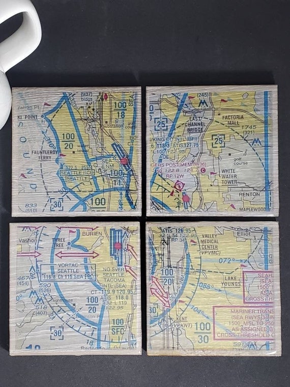 Seattle Sea Aviation Charts Aviation Chart Coasters VFR Charts | Etsy