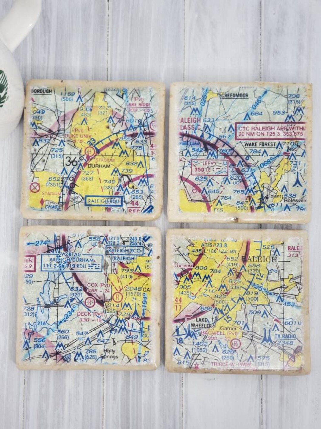 Raleigh RDU VFR Aviation Charts on Stone Coasters - Set of 4 Gift ...