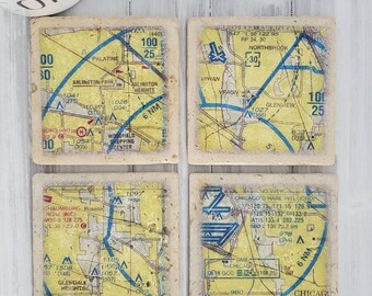 DTW Detroit Aviation Charts on Stone Coasters Set of 4 Gift | Etsy