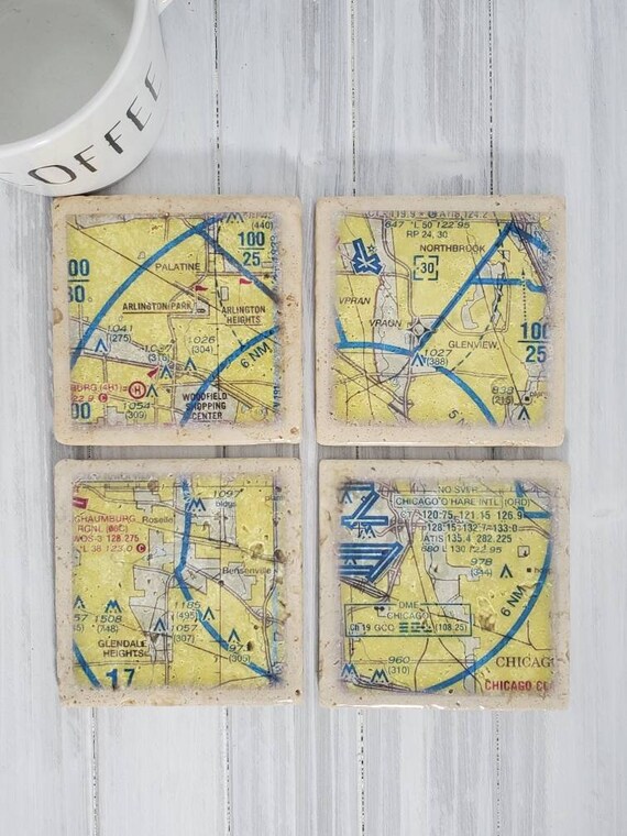 ORD VFR Chicago map aviation charts on stone coasters set of | Etsy