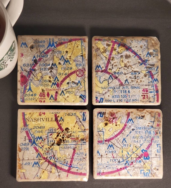 BNA Nashville Aviation Charts on Stone Coasters Set of 4 | Etsy