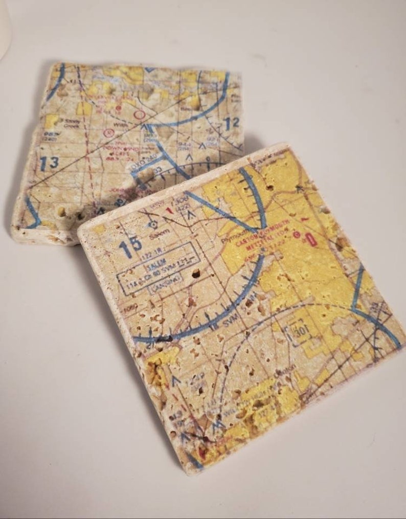 DTW Detroit Aviation Charts on Stone Coasters Set of 4 Gift | Etsy