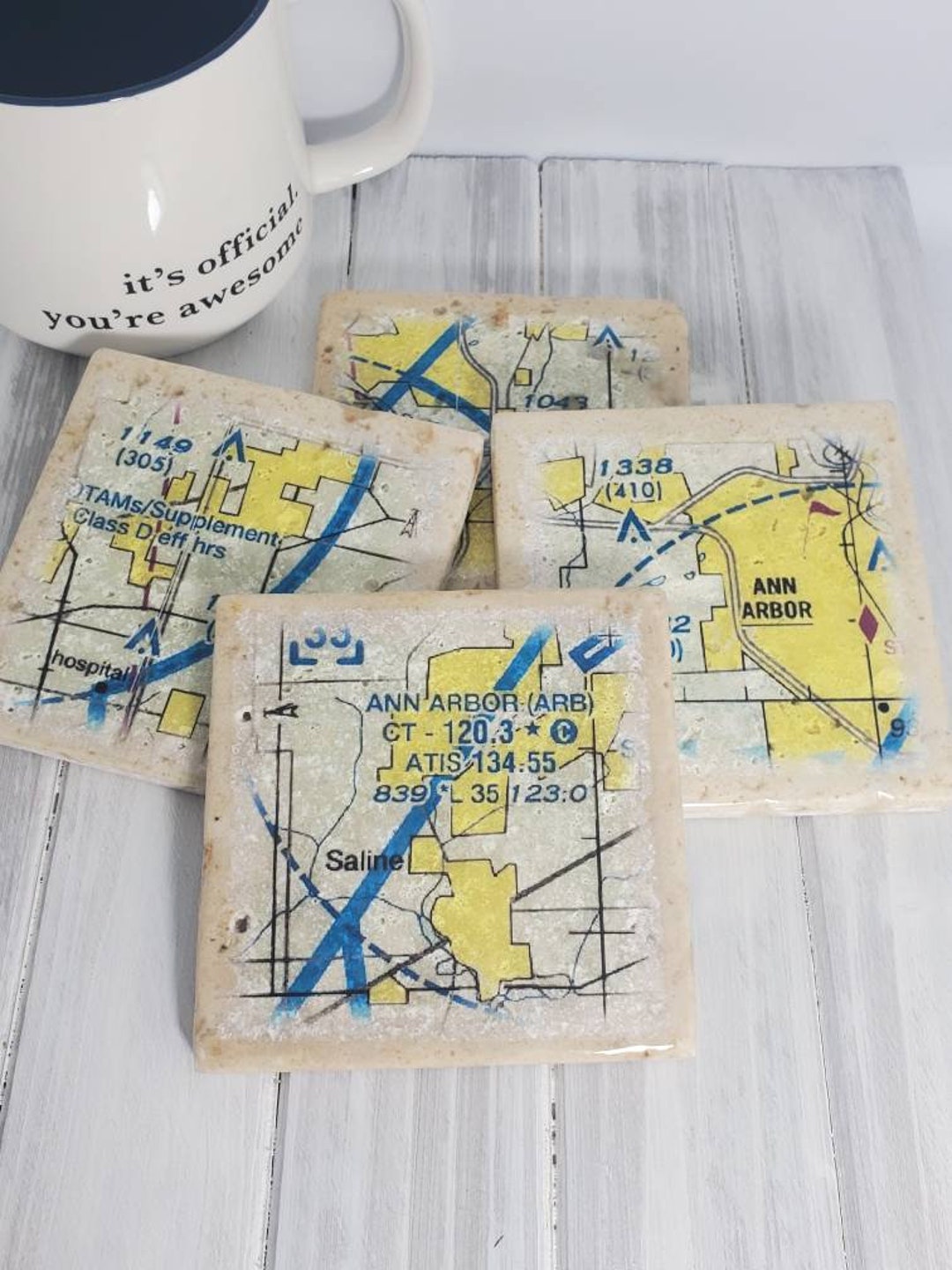 Ann harbor ARB Stone coasters VFR aviation charts Aviation chart ...