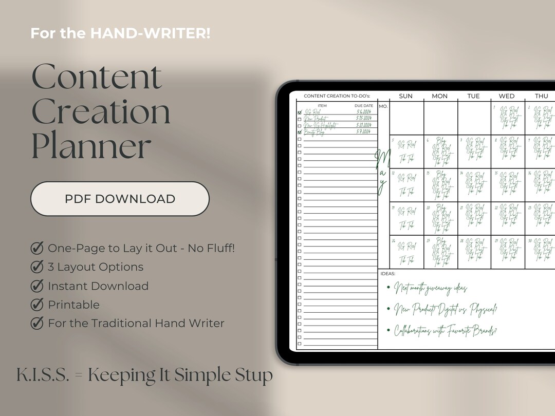 Simple Content Creation Planner | One-page Printable Content Creation ...