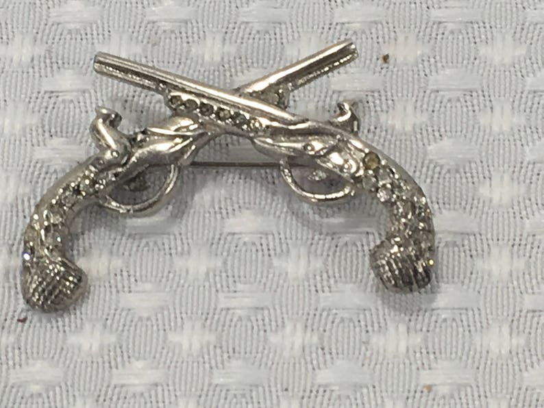 Vintage Sterling Silver Dueling Crossed Pistol Revolver Pin - Etsy