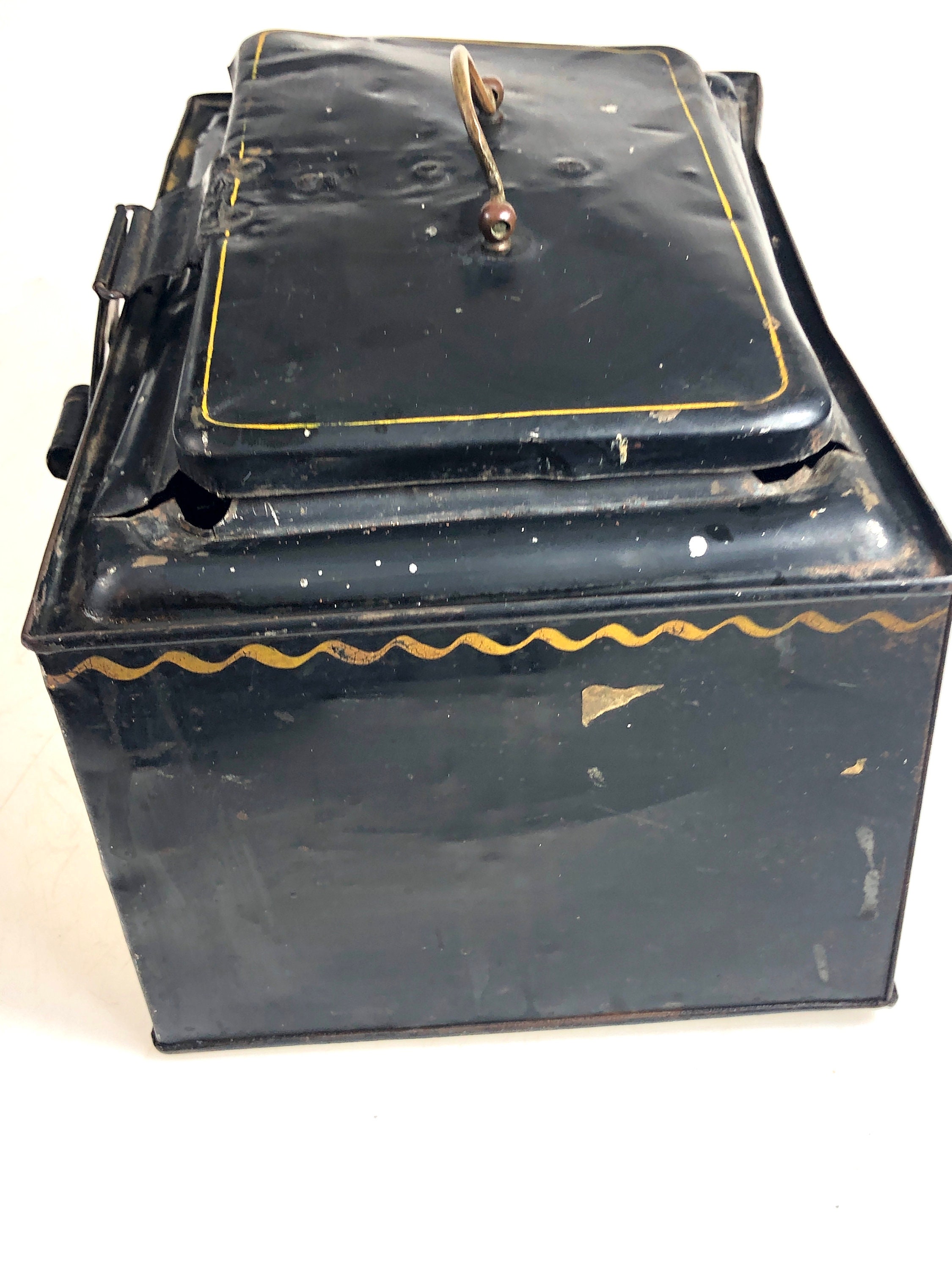 Vintage Hand Painted Black Tin Container With Flowers | Etsy