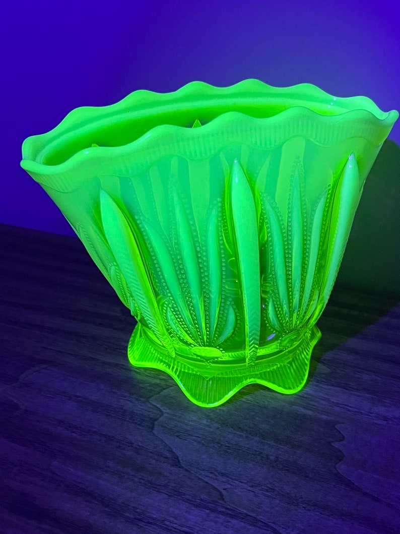 STUNNING RARE Vintage Fenton Vaseline Glass Vase With - Etsy