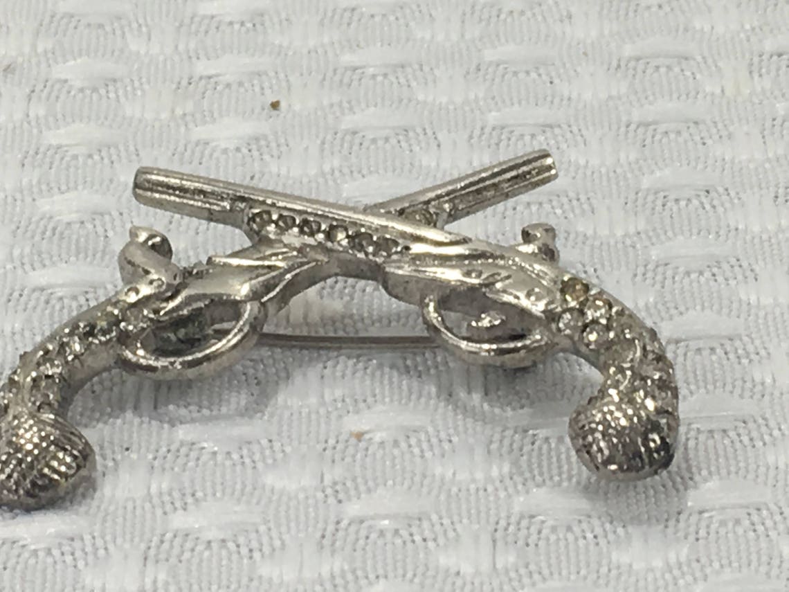 Vintage Sterling Silver Dueling Crossed Pistol Revolver Pin - Etsy