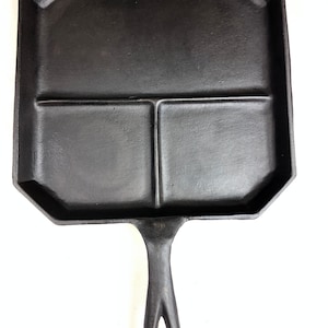 VERY UNIQUE!! Unmarked Cast Iron Divided Breakfast Skillet - Diagonal ...