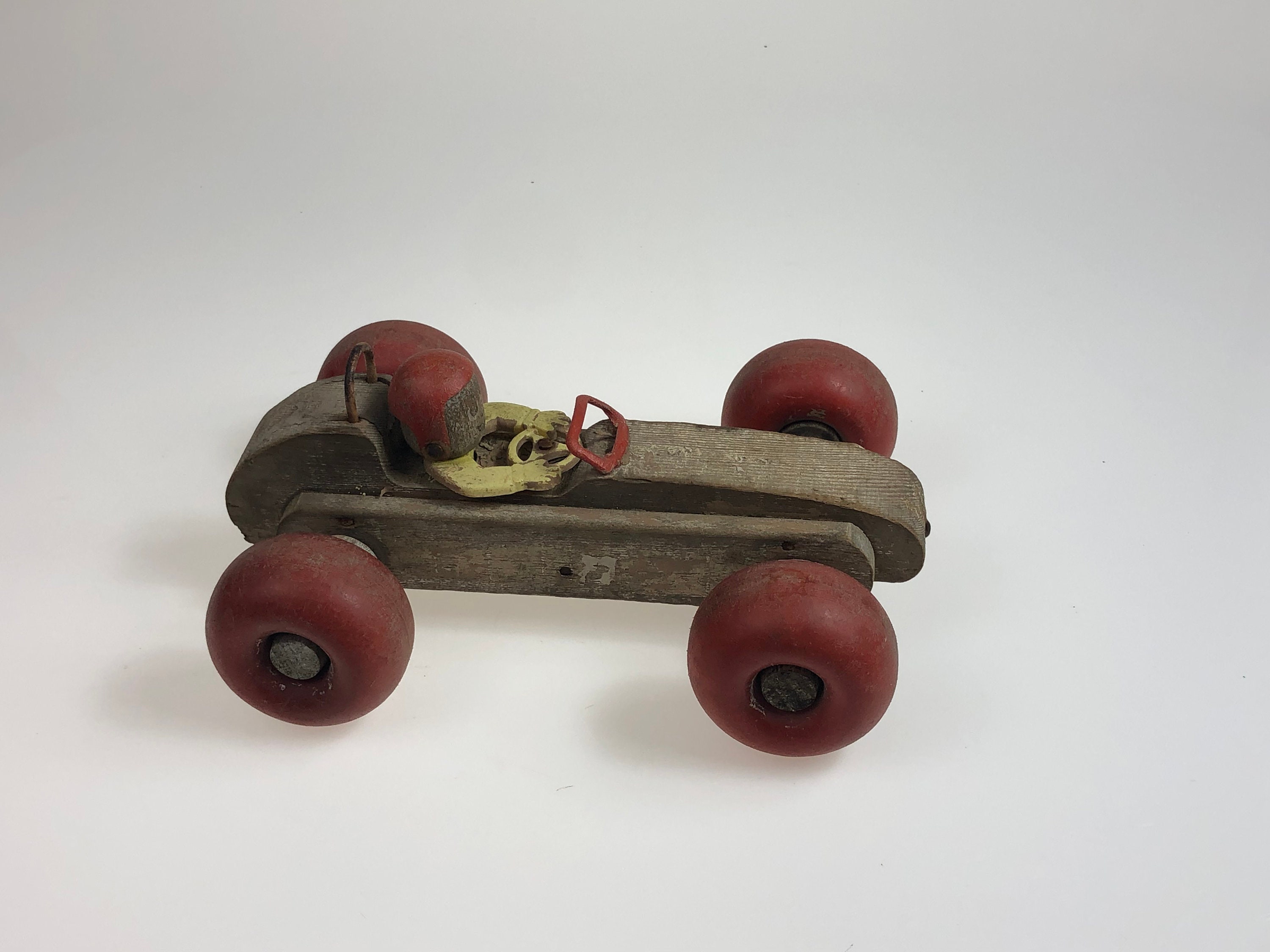 UNUSUAL! Antique Handmade Toy Wood Race Car With Primitive Bobble Head ...