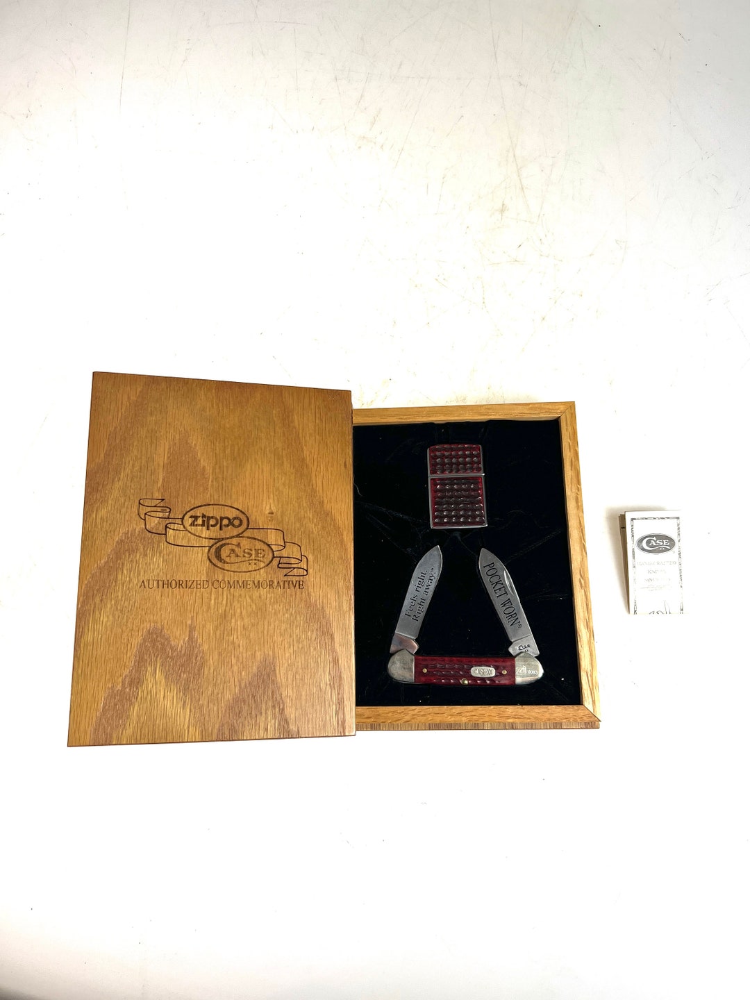 1999 CASE XX 62131 Red Bone Canoe Knife & Zippo Lighter Box Set 1 OF ...