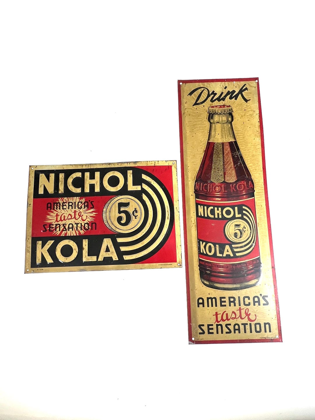HARD to FIND!!! Set of 2 Nichol Kola Embossed Signs - A-126, A-127 ...