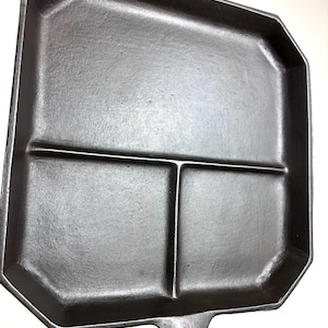 VERY UNIQUE!! Unmarked Cast Iron Divided Breakfast Skillet - Diagonal ...