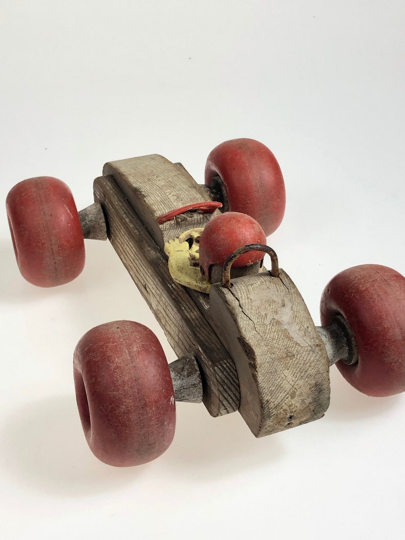 UNUSUAL! Antique Handmade Toy Wood Race Car With Primitive Bobble Head ...