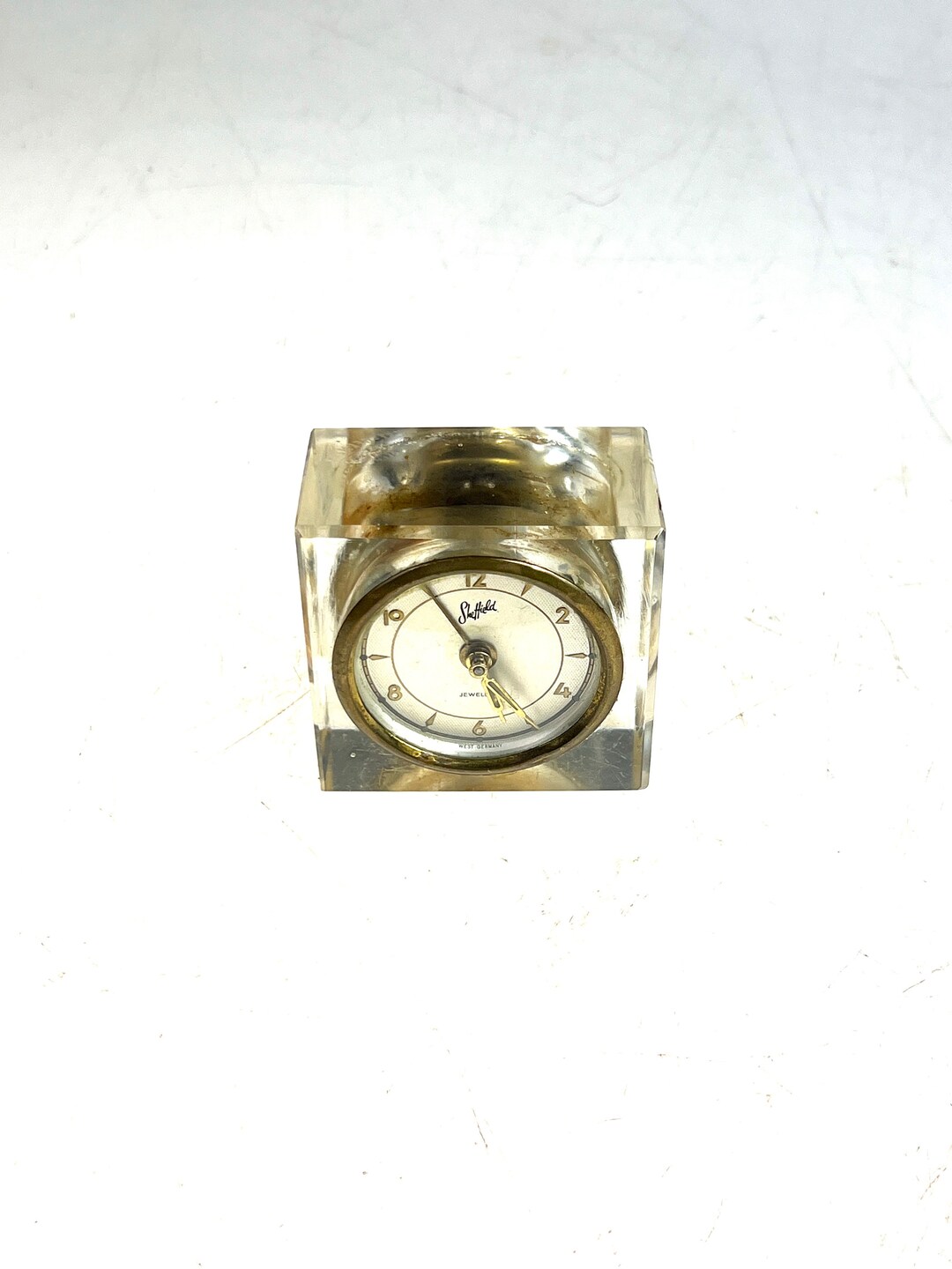 Sheffield Jeweled Small Clock in Clear Lucite Case West Germany - Etsy