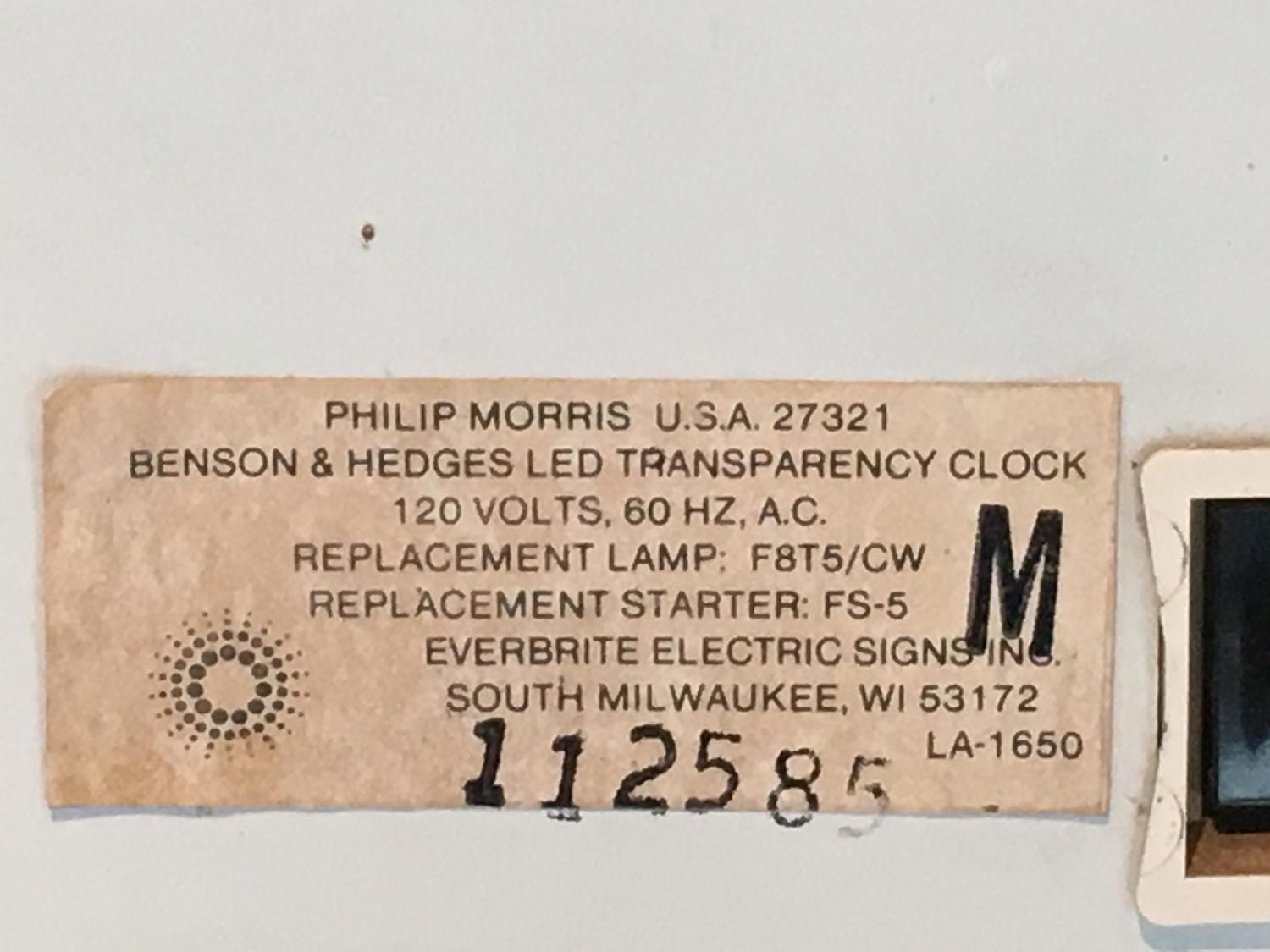 Vintage 1985 Phillip Morris Inc. BENSON & HEDGES CIGARETTES Hanging ...