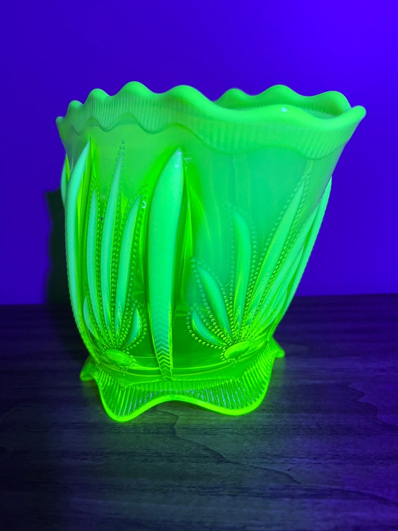 STUNNING RARE Vintage Fenton Vaseline Glass Vase With - Etsy