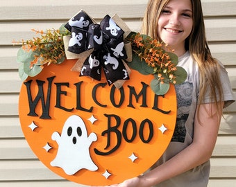 Boo Welcome Sign Door Tags for Front Door / Halloween Farmhouse Decor ...