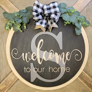 Front Door Hanger Wood Raised Letter Welcome Sign Family Last Name ...