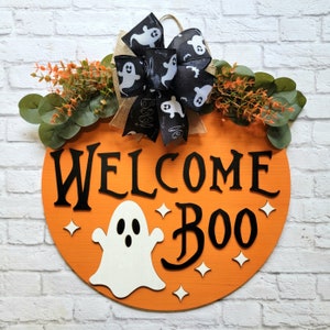Welcome Boo Door Hanger Halloween Door Sign Halloween Front Door Decor ...