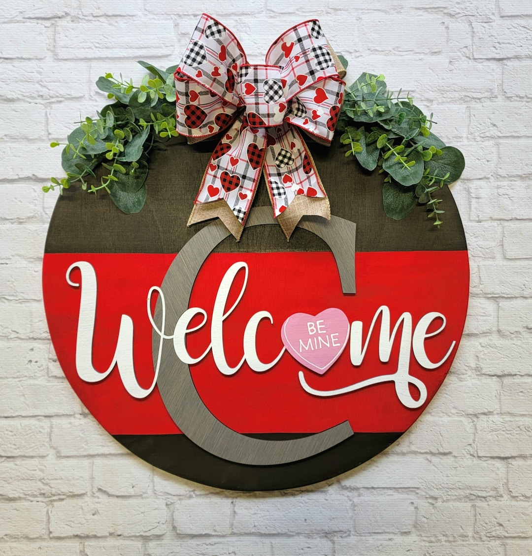 Welcome Valentine Door Hanger Family Initial Door Sign Valentine Front ...