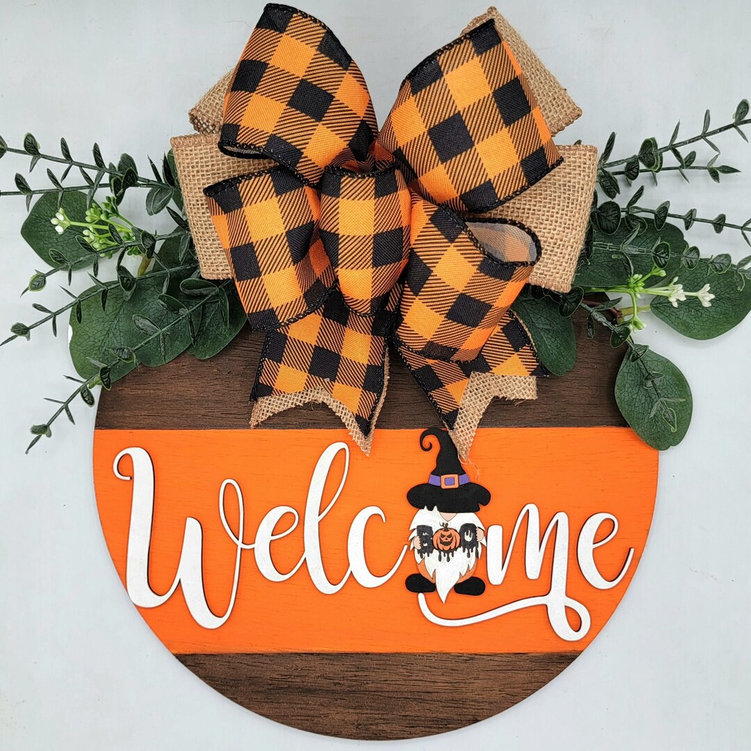 Welcome Fall Gnome Door Hanger Boo Gnome Sign Wood Raised Letters Fall ...