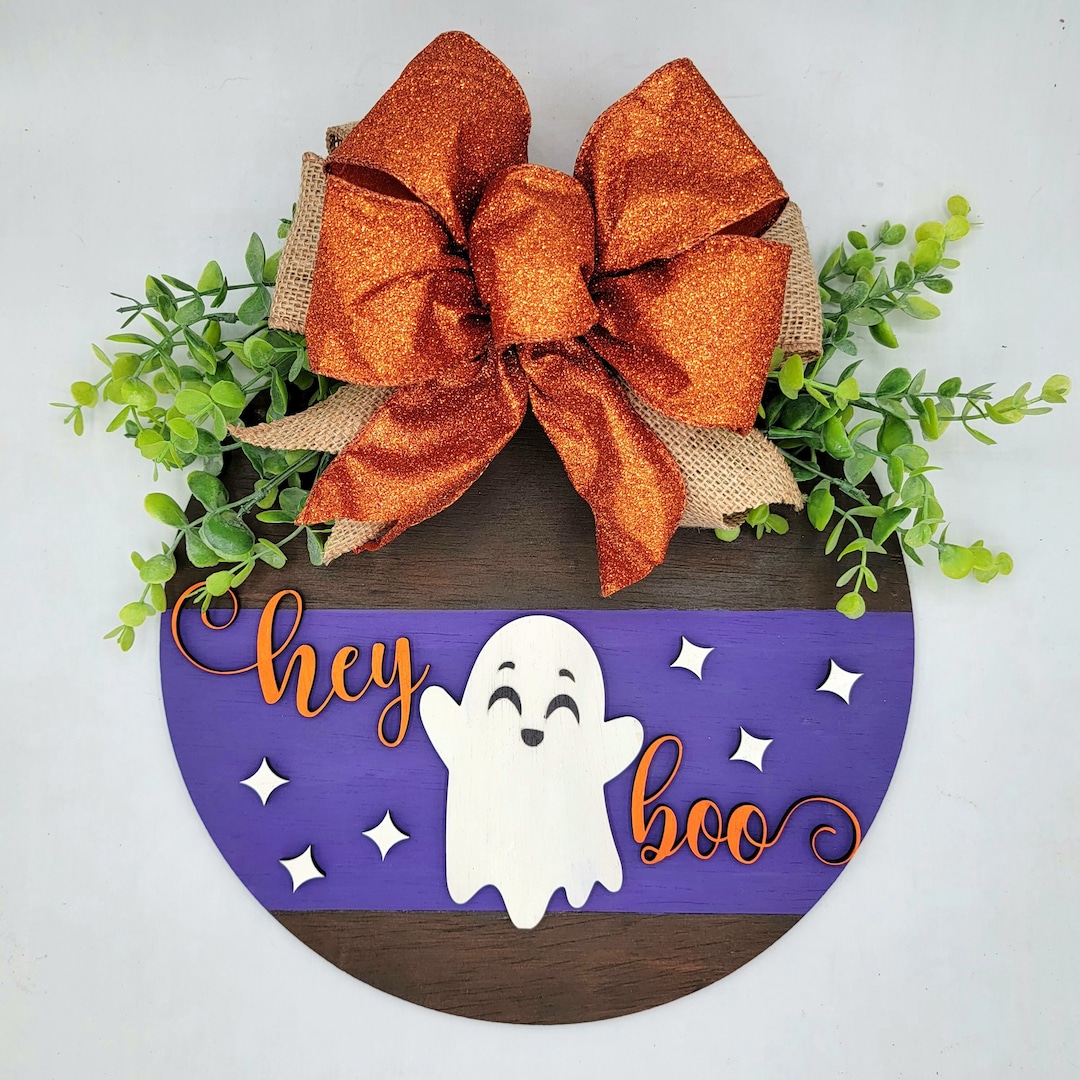 Hey Boo Door Hanger Halloween Door Sign Halloween Front - Etsy