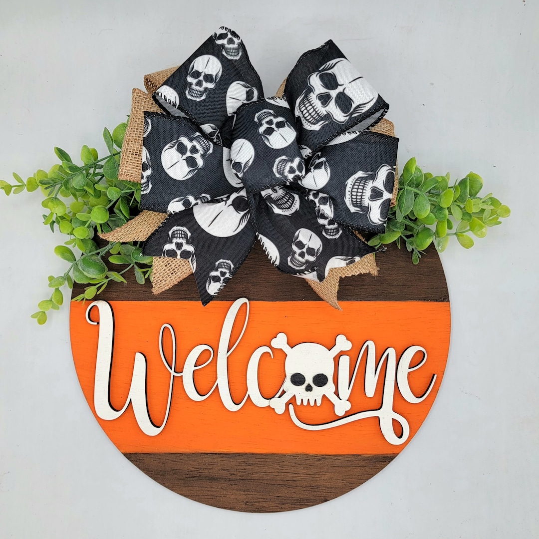 Welcome Skull Door Hanger Halloween Door Sign Halloween - Etsy
