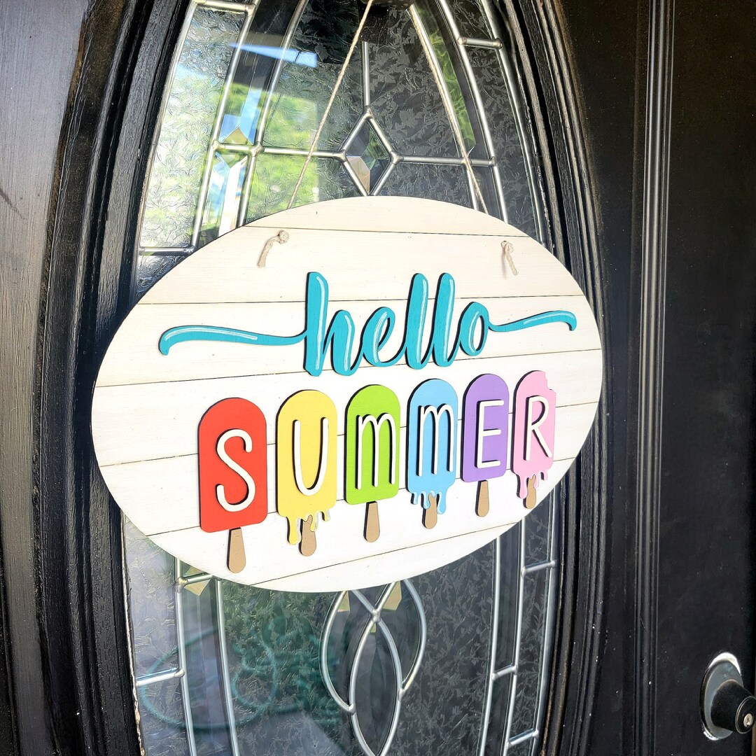 Summer Door Hanger, Front Door Sign, Hello Summer Door Hanger, Popsicle ...