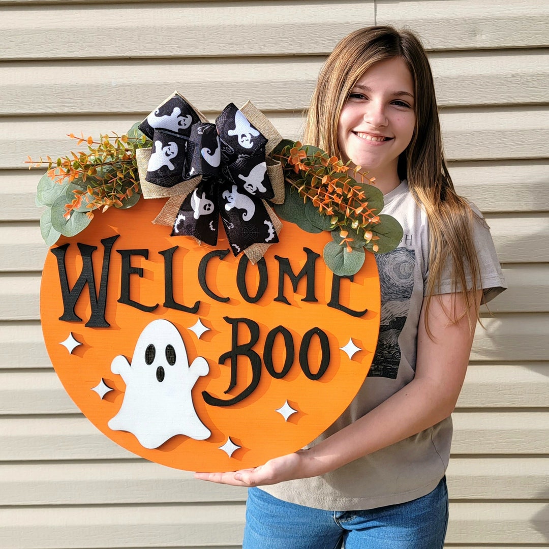 Welcome Boo Door Hanger Halloween Door Sign Halloween Front Door Decor ...