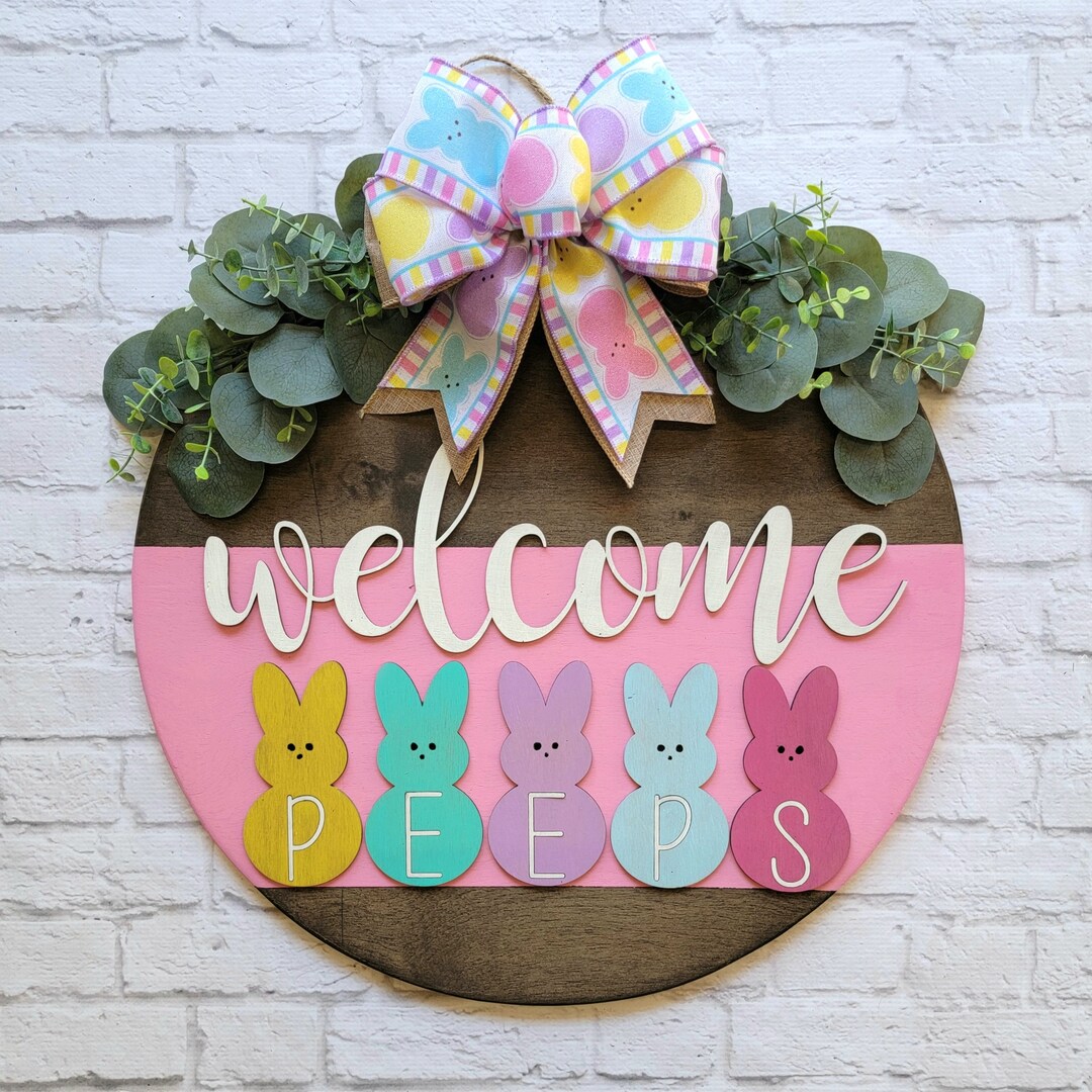 Welcome Peeps Front Door Hanger Wood Raised Letter Welcome Sign Initial ...
