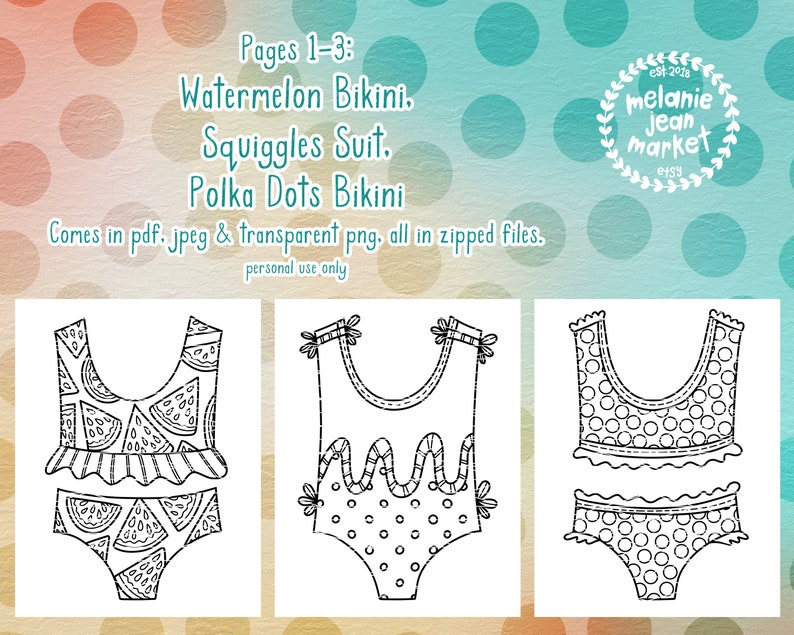 Summer Bathing Suits & Bikinis Coloring Pages 9 Pack - Etsy