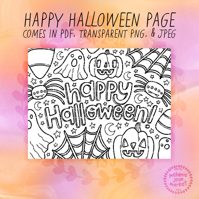 Halloween Typography Coloring Pages 3 Pack October Patterns | Etsy