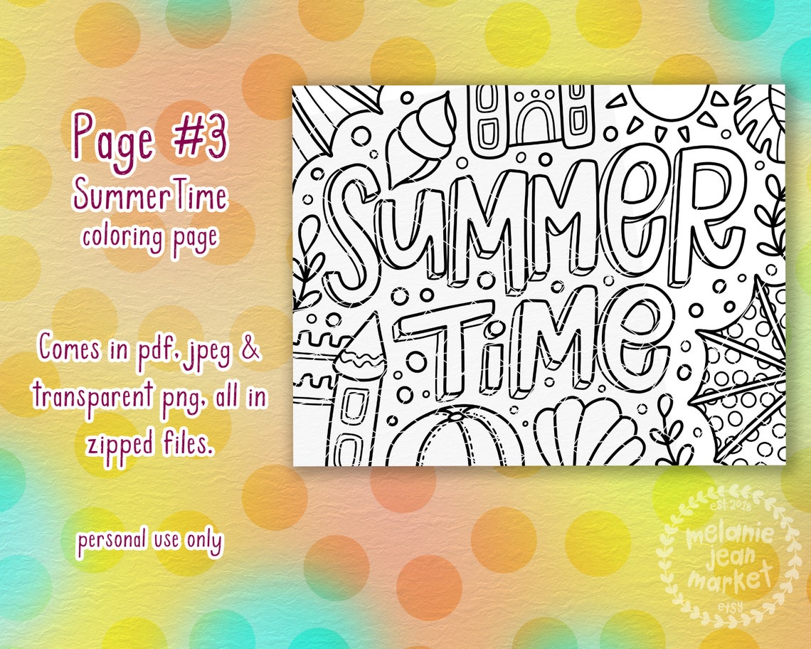 Summer Typography Coloring Pages 3 Pack Seasonal Coloring | Etsy