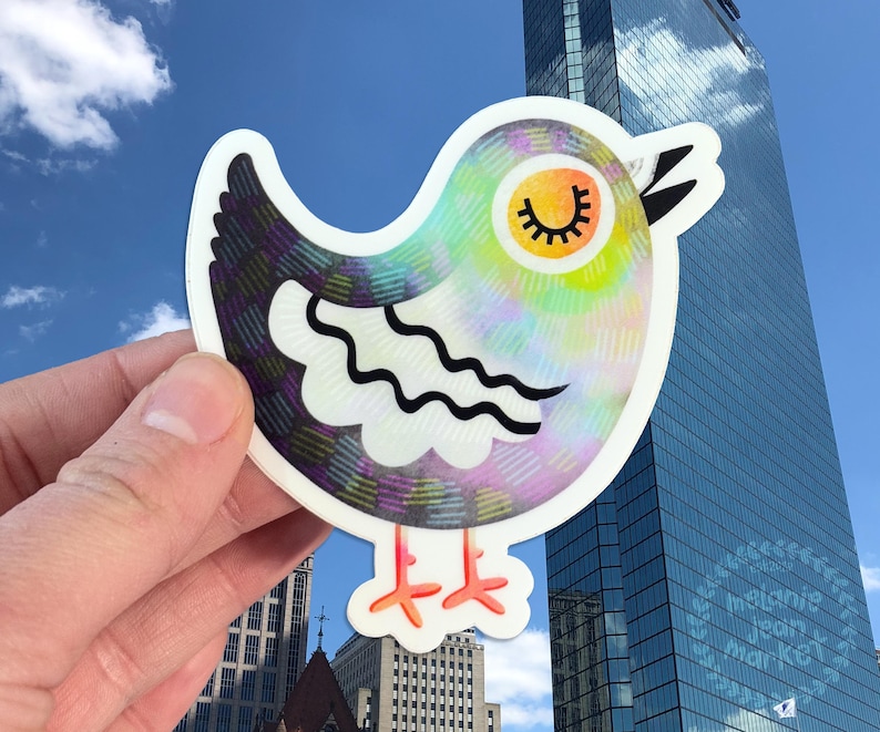 Adorable Pigeon Illustrated Sticker, Matte Vinyl | Illustrated Bird ...