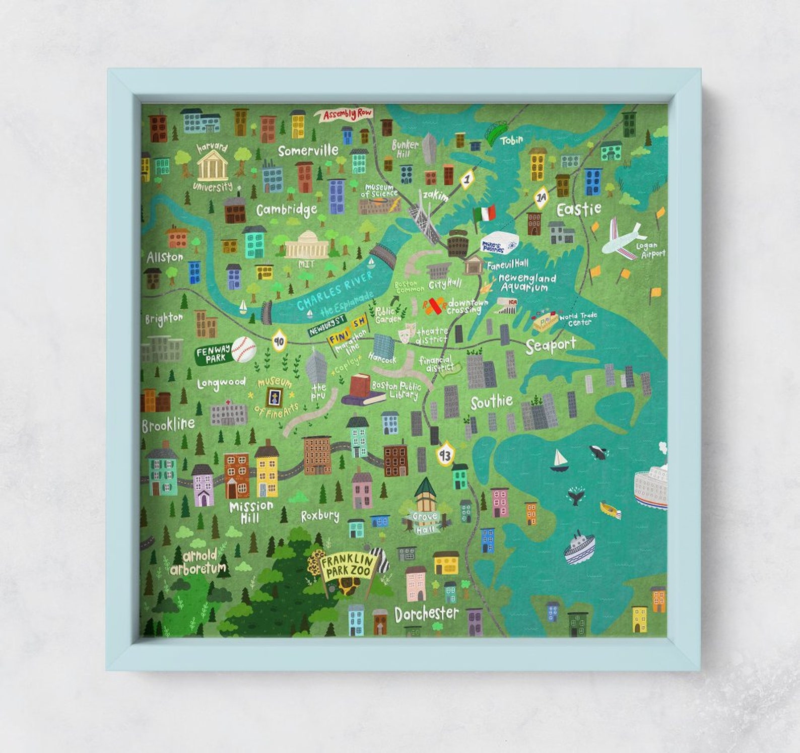 City of Boston Illustrated Map Boston Massachusetts Map - Etsy