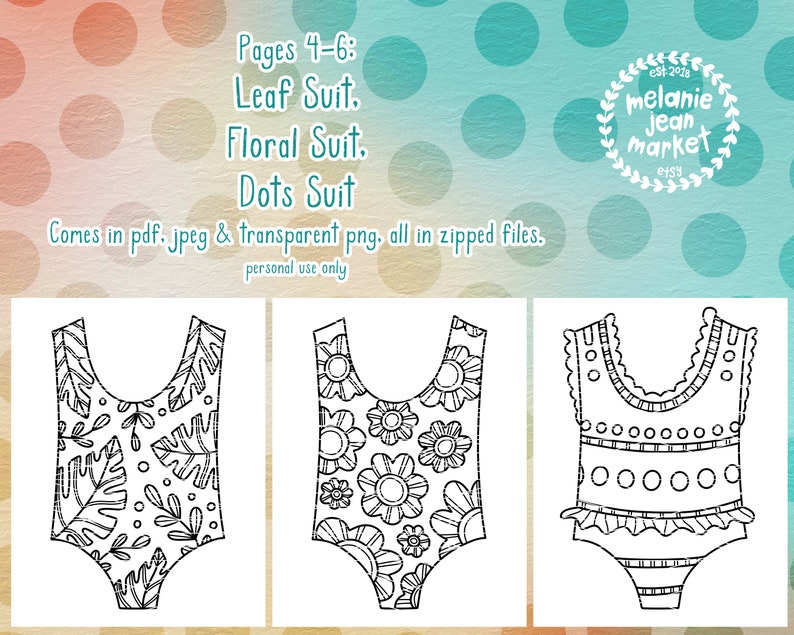Summer Bathing Suits & Bikinis Coloring Pages 9 Pack - Etsy