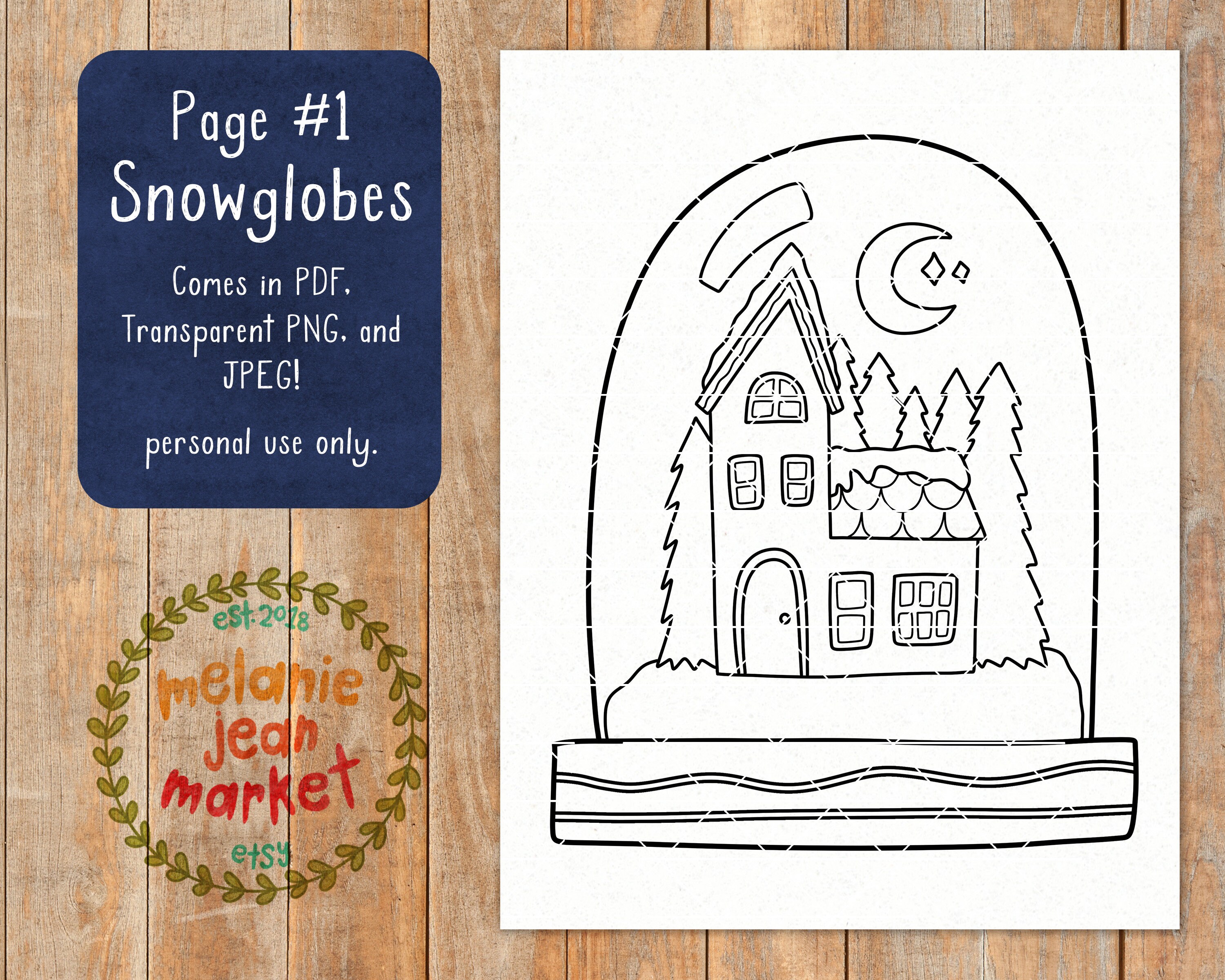 Winter Snowglobe Coloring Pages 5 Pack Typography Holiday - Etsy