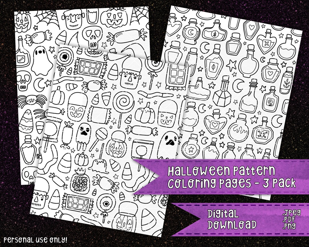 Halloween Spooky Patterns Coloring Pages 3 Pack | October Patterns ...