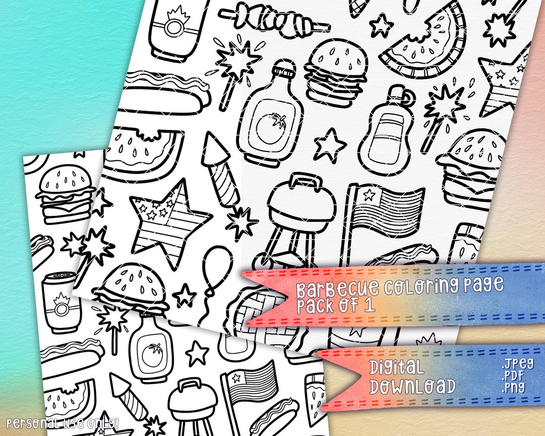 Barbecue Themed Coloring Page | Seasonal Coloring Pages | Digital ...