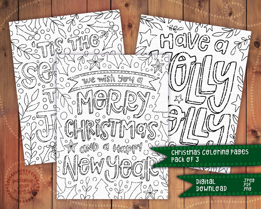 Christmas Coloring Pages 3 Pack | Typography Holiday Coloring Pages ...