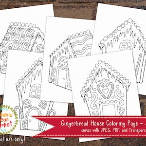 Gingerbread House Coloring Pages 5 Pack | Typography Holiday Coloring ...