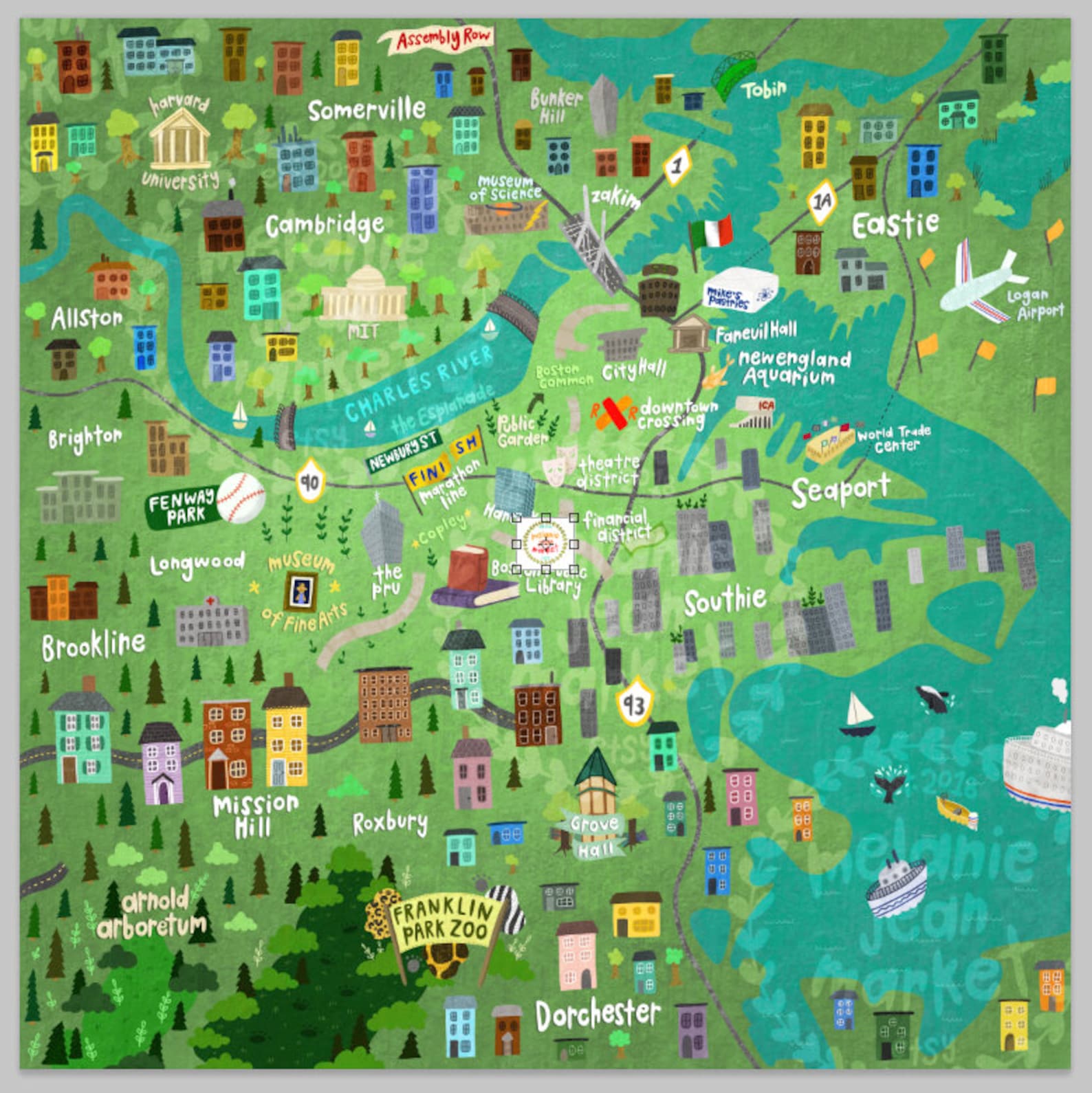 City of Boston Illustrated Map Boston Massachusetts Map - Etsy