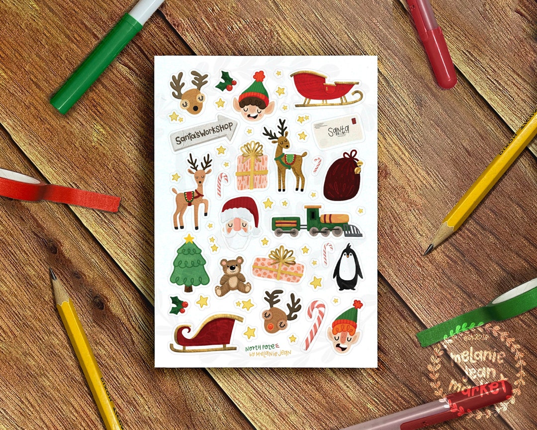 North Pole Sticker Sheet, Santa Sticker Sheet, Christmas Sticker Sheet ...