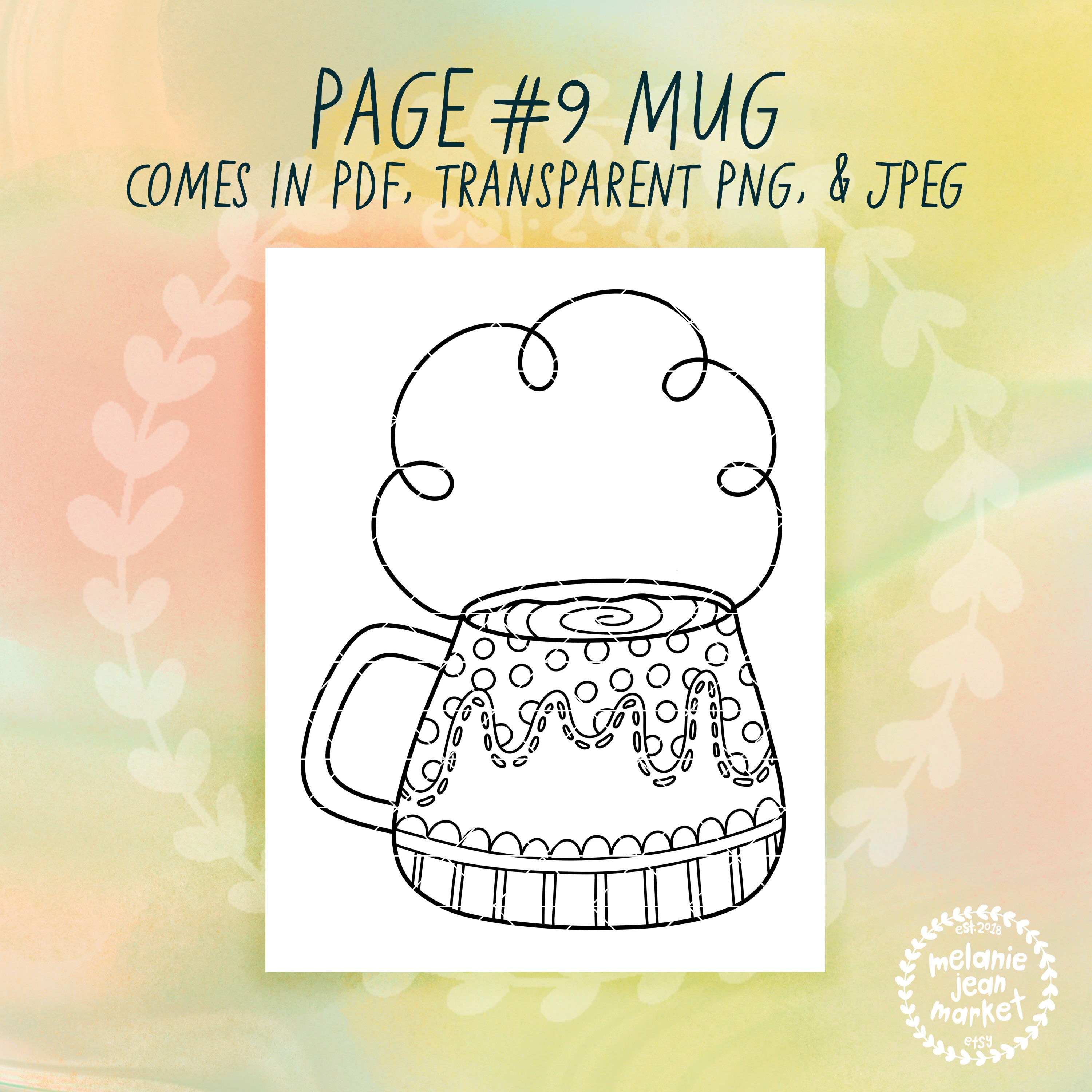 Coffee Mug Cute Coloring Pages 9 Pack Coffee Mugs Coloring | Etsy