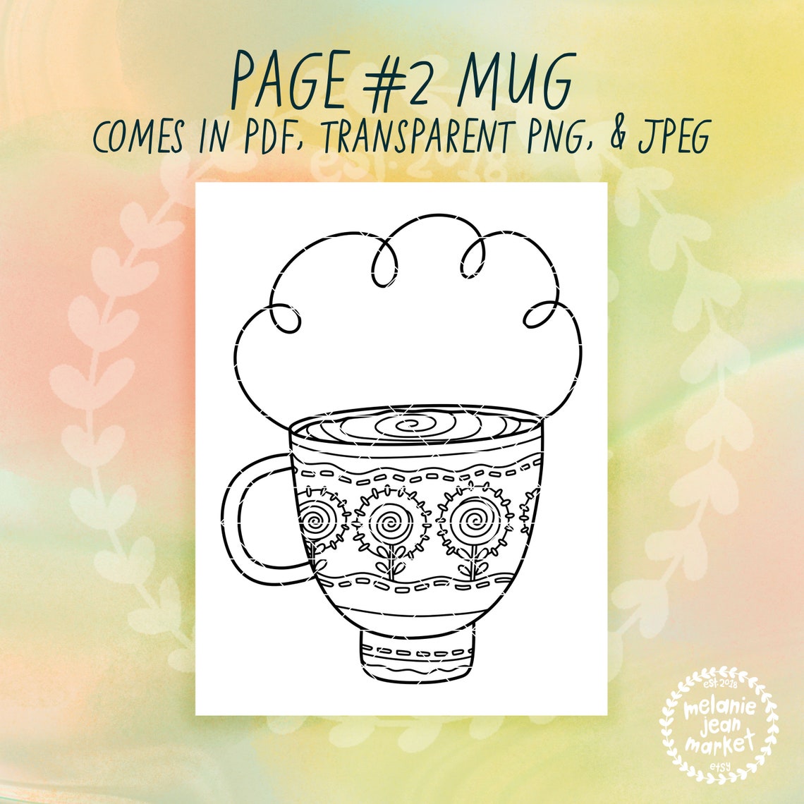 Coffee Mug Cute Coloring Pages 9 Pack Coffee Mugs Coloring | Etsy