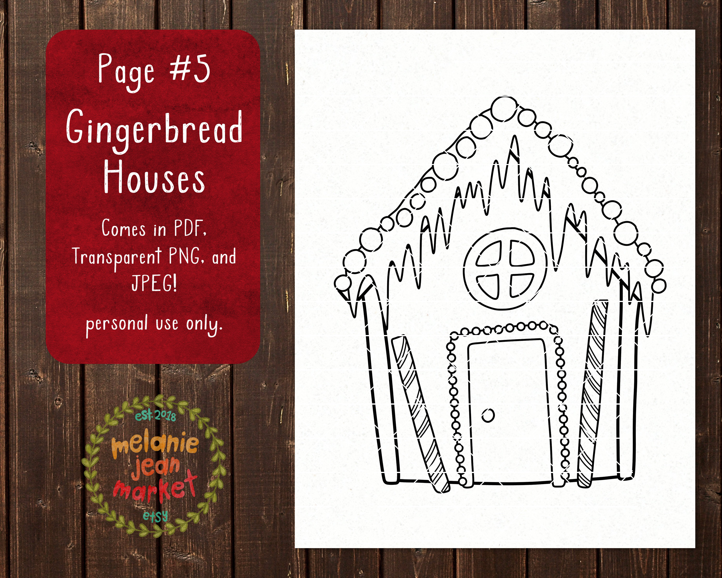 Gingerbread House Coloring Pages 5 Pack Typography Holiday | Etsy