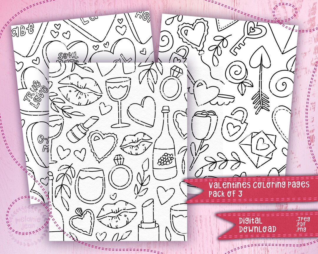 Valentine's Day Coloring Pages 3 Pack | Lovey Dovey Doodle-themed ...